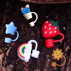 8pcs Drinking Straw Covers Cap, Lovely Cartoon Reusable Drinking Straw Tips Lids, Straw Toppers for Tumblers, Portable Cute Straw Tips Covers, Dust Proof Plugs Cap Protector (8 different patterns)