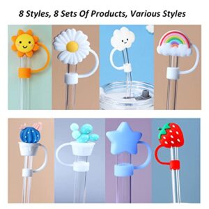 8pcs Drinking Straw Covers Cap, Lovely Cartoon Reusable Drinking Straw Tips Lids, Straw Toppers for Tumblers, Portable Cute Straw Tips Covers, Dust Proof Plugs Cap Protector (8 different patterns)