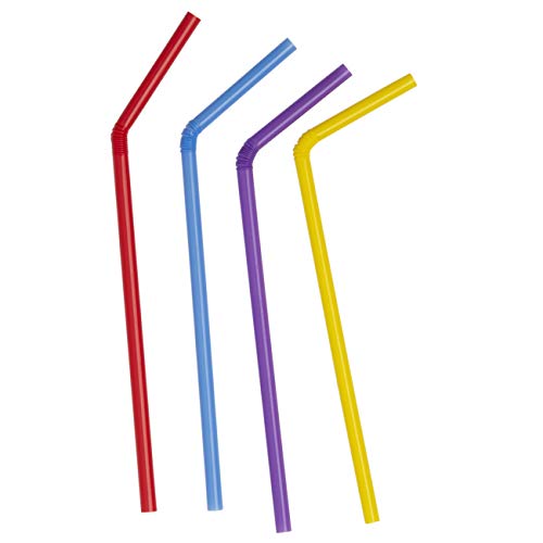 [250 Count] Flexible Disposable Plastic Drinking Straws - 7.75" High - Assorted Colors