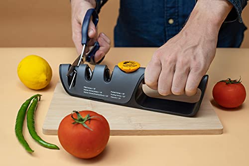 RAZORSHARP™ Knife Sharpener With Adjustable Angle Guide — Diamond-Coated Ceramic Sharpening Stones for All Knives Including Precision Kitchen, Professional, Chef's Knives — Non-Slip Rubber Edge Grip