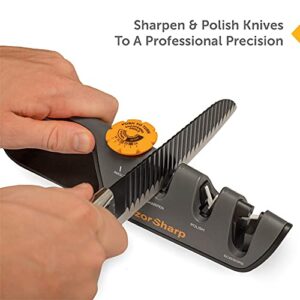 RAZORSHARP™ Knife Sharpener With Adjustable Angle Guide — Diamond-Coated Ceramic Sharpening Stones for All Knives Including Precision Kitchen, Professional, Chef's Knives — Non-Slip Rubber Edge Grip