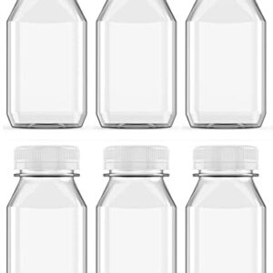 Axe Sickle 6 Pcs 4 Ounce Juice Bottles Plastic Milk Bottles Bulk Beverage Containers with Tamper Evident Caps Lids White for Milk, Juice, Drinks and Other Beverage Containers