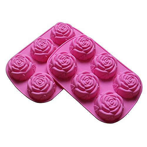 PopBlossom Set of 2 Large Rose Flower Ice Cube Chocolate Soap Tray Mold Silicone Party maker