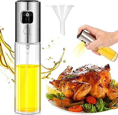 LayYun Olive Oil Sprayer Dispenser for cooking, Food-grade Glass Oil Spray Transparent Vinegar Bottle Oil Dispenser 100ml for BBQ/Making Salad/Baking/Roasting/Grilling/Frying Kitchen