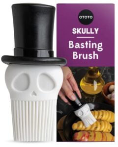 skully basting brush by ototo - silicone pastry brush, kitchen brush, spooky gifts, skull kitchen accessories, food basting brush for cooking - kitchen gift, kitchen gadgets, funny gifts, unique gifts