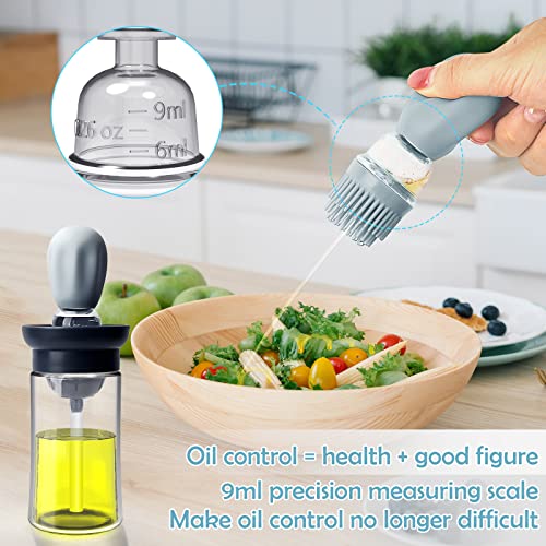 WOBILOO Glass Olive Oil Dispenser Bottle With Silicone Brush 2 In 1, Silicone Dropper Measuring Oil Dispenser Bottle for Kitchen Cooking, Frying, Baking, BBQ Pancake, Air Fryer (2 Oil Brush & 2 Straw) (BLUE)