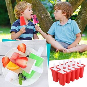 Popsicle Molds,Silicone Ice Pop Molds,BPA Free Popsicle Mold Reusable Easy Release Ice Pop Maker,Homemade Popsicle Mould with Silicone Funnel and Cleaning Brush(Red, 10 Cavities)