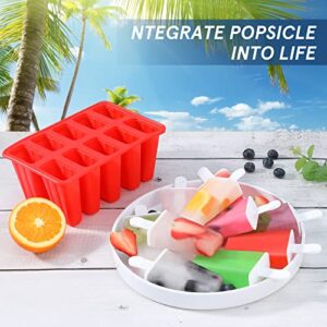 Popsicle Molds,Silicone Ice Pop Molds,BPA Free Popsicle Mold Reusable Easy Release Ice Pop Maker,Homemade Popsicle Mould with Silicone Funnel and Cleaning Brush(Red, 10 Cavities)