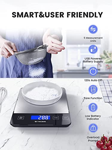 【NASA-Grade】33lb Food Kitchen Digital Scale,【Bread Meat Cookies Measures Precisely】Weight Grams and Ounces for Baking Cooking,1g/0.1oz Precise Graduation,304 Stainless Steel,Waterproof Tempered Glass