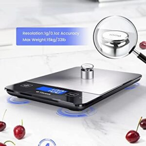 【NASA-Grade】33lb Food Kitchen Digital Scale,【Bread Meat Cookies Measures Precisely】Weight Grams and Ounces for Baking Cooking,1g/0.1oz Precise Graduation,304 Stainless Steel,Waterproof Tempered Glass