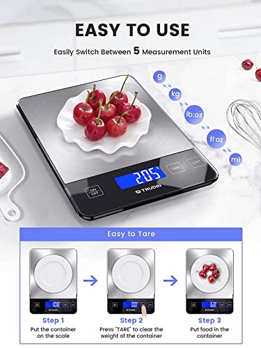 【NASA-Grade】33lb Food Kitchen Digital Scale,【Bread Meat Cookies Measures Precisely】Weight Grams and Ounces for Baking Cooking,1g/0.1oz Precise Graduation,304 Stainless Steel,Waterproof Tempered Glass