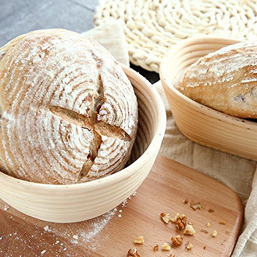 9 Inch Proofing Basket,WERTIOO Banneton Bread Proofing Basket + Bread Lame +Dough Scraper+ Linen Liner Cloth Sourdough Bread Baking Supplies