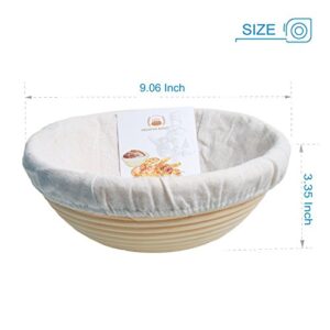 9 Inch Proofing Basket,WERTIOO Banneton Bread Proofing Basket + Bread Lame +Dough Scraper+ Linen Liner Cloth Sourdough Bread Baking Supplies