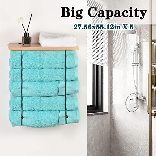 Towel Racks for Bathroom Wall Mounted,HappyHapi Metal Bath Towel Holder Drilling Rustproof Towel Storage Shelf for Large Towel, Washcloths, Hand Towels, Beach Shower Towel(Black)