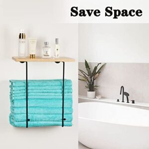 Towel Racks for Bathroom Wall Mounted,HappyHapi Metal Bath Towel Holder Drilling Rustproof Towel Storage Shelf for Large Towel, Washcloths, Hand Towels, Beach Shower Towel(Black)