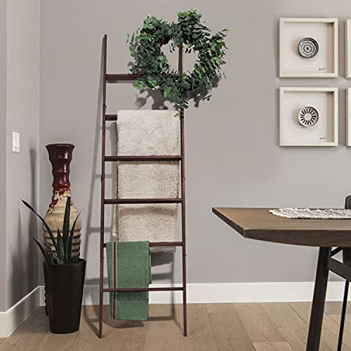 AVAFORT Wall-Leaning Wood Blanket Towel Ladder (Brown)