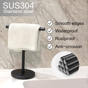 Hand Towel Holder Stand for Bathroom，Vanity Countertop Matte Black T-Shape Towel Rack Stand with Heavy Base，Towel Bar for Bathroom Kitchen (Black)