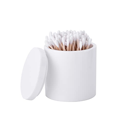 Rzoeox Cotton Swab Holder with Lid, Qtip Holder Bathroom, Resin Cotton Ball Canister Jar Cosmetics Makeup Countertop Organizer Containers Canister Apothecary Jar, White