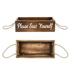 MEGREZ Bathroom Decor Box Bathroom Tray, 2 Sides Funny Saying Toilet Paper Holder, Rustic Wooden Farmhouse Decor Storage Box for Bathroom, Counter, Kitchen, Home Decor Paper Box, Wash Your Hands