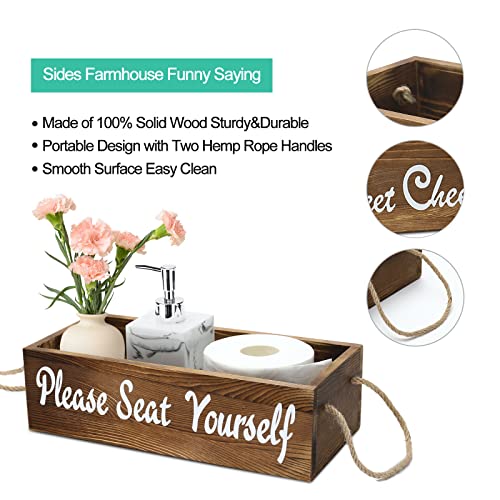 MEGREZ Bathroom Decor Box Bathroom Tray, 2 Sides Funny Saying Toilet Paper Holder, Rustic Wooden Farmhouse Decor Storage Box for Bathroom, Counter, Kitchen, Home Decor Paper Box, Wash Your Hands