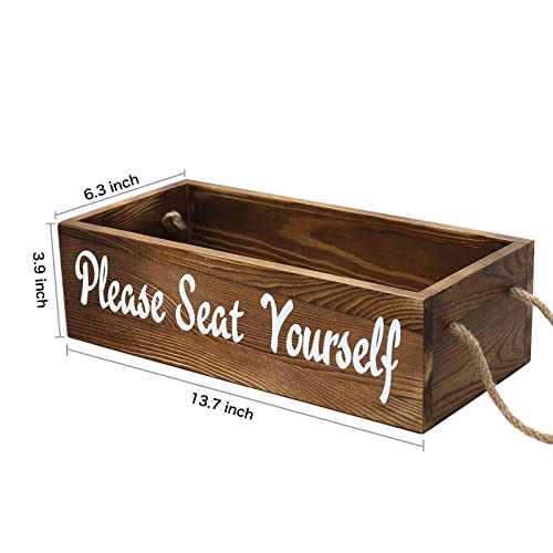 MEGREZ Bathroom Decor Box Bathroom Tray, 2 Sides Funny Saying Toilet Paper Holder, Rustic Wooden Farmhouse Decor Storage Box for Bathroom, Counter, Kitchen, Home Decor Paper Box, Wash Your Hands