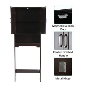 HOMEFORT Wood Over The Toilet Storage Cabinet, Freestanding Bathroom Spacesaver, Above Toilet Bathroom Shelf Organizer with Double Wood Doors and Adjustable Shelf,Espresso