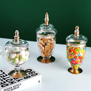 Set of 3 Clear Glass Apothecary Jars with Lids, Bathroom Canisters, Vanity Organizers, Candy Buffet, Wedding Display