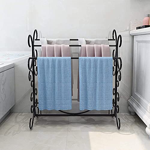 Freestanding Towel Rack 3 Tier Outdoor Pool Towel Drying Holder Standing for Bathroom Floor, Black