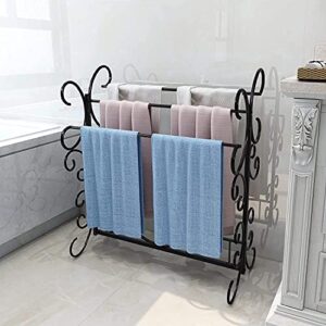 Freestanding Towel Rack 3 Tier Outdoor Pool Towel Drying Holder Standing for Bathroom Floor, Black