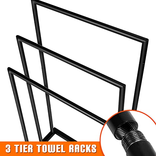 3 Tiers Stainless Steel Towel Rack, 3 Bars Free Standing Towel Rack, Holder Drying Stand Towel for Bathroom, Hand Towel Drying Rack Stand, Black Towel Rack, Next to Tub or Shower