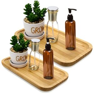 2 pcs bamboo tray bathroom counter tray bathroom tray organizer bamboo toothbrush holder bathroom counter decor, 11.4 x 6.3 x 0.8 inches, 9.8 x 5.5 x 0.8 inches