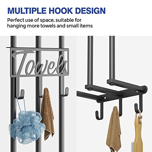 Towel Racks for Bathroom, Boiarc Wall Towel Rack for Rolled Towels, 3 Bar Towel Holder with 6 Towel Hooks for Small Bathroom, Black Towel Rack for Folded Large Towel Washcloths