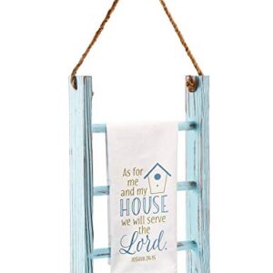 DOCMON 3-Tier Towel Rack, Wood Bathroom Decor Wall-Hanging Towel Storage Ladder with Rope for Farmhouse Room Decor (Blue)