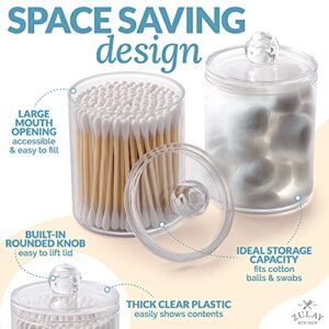 Zulay Home 2 Pack Qtip Holder Bathroom Canisters - 20oz Cotton Ball Holder - Clear Cotton Swab Holder & Qtip Dispenser - Plastic Storage Bathroom Jars with Lids Set for Cotton, Pads, Swabs, Makeup