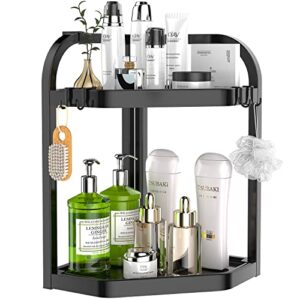 2-tier corner bathroom counter organizer with hooks, coorack bathroom trays for counter vanity organizer, bathroom sink organizer kitchen spice rack for bathroom, bedroom, kitchen (large)