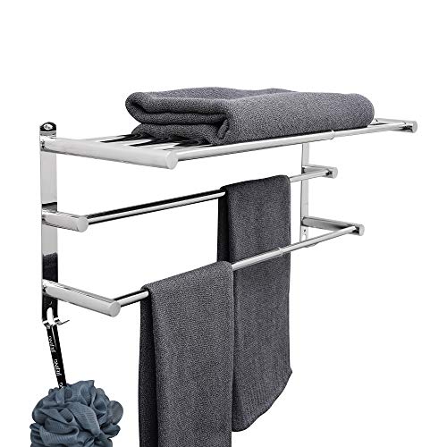 Towel Rack Retractable 19.7 -31.5 Inch Towel Bars Stainless Steel 304 Strong 3M Adhesive Bathroom Wall-mounting Hole-Free mounting Hole-Installing washroom Kitchen Space Saving 3-Tier Shelf Towel Rack