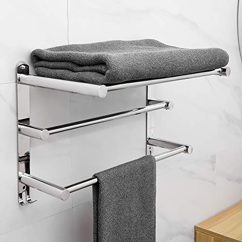 Towel Rack Retractable 19.7 -31.5 Inch Towel Bars Stainless Steel 304 Strong 3M Adhesive Bathroom Wall-mounting Hole-Free mounting Hole-Installing washroom Kitchen Space Saving 3-Tier Shelf Towel Rack