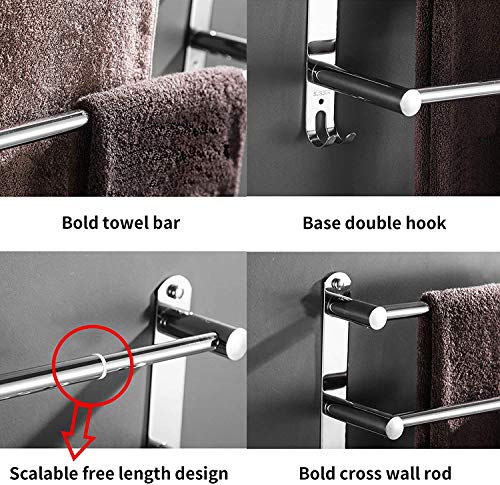 Towel Rack Retractable 19.7 -31.5 Inch Towel Bars Stainless Steel 304 Strong 3M Adhesive Bathroom Wall-mounting Hole-Free mounting Hole-Installing washroom Kitchen Space Saving 3-Tier Shelf Towel Rack