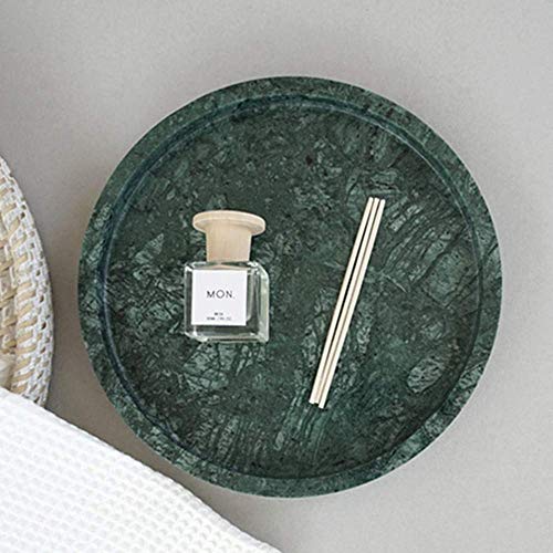 StonePlus Natural Real Marble Vanity Bathroom Tray/Neat Organizer for Cups, Shampoo Perfume Jewelry (Green, 9.84Dx1.18H)