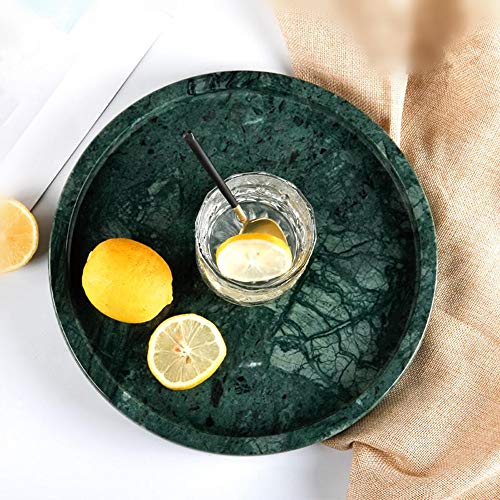 StonePlus Natural Real Marble Vanity Bathroom Tray/Neat Organizer for Cups, Shampoo Perfume Jewelry (Green, 9.84Dx1.18H)