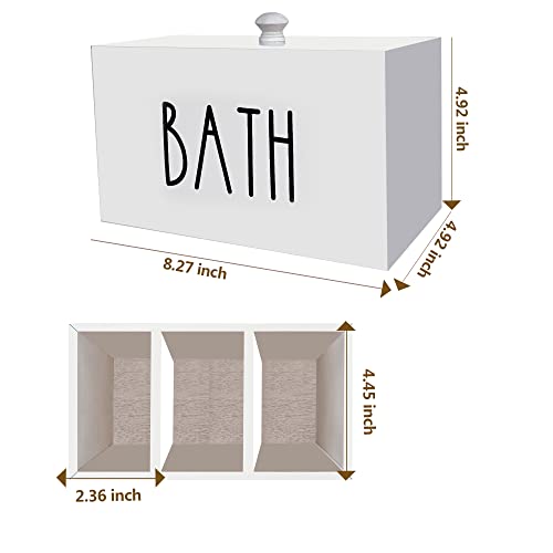 Bathroom Organizer Tampon Storage Container for Bathroom, Farmhouse Pine Wood Decorative Bathroom Container with Lid, 3 Compartments Dispenser Storage Box, Tampon Holder for Tampons, Cotton Swabs, Cotton Balls, Cotton Pads, Cosmetics