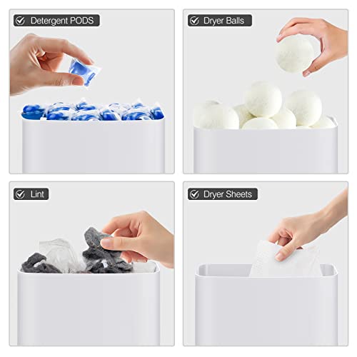 MoKo Magnetic Lint Bin for Laundry Room, Bathroom Washer Saving Container Hanging Widen Storage Holder Orgainzer Basket Wall Mount Trash Can for Detergent Pods Dryer Softener Balls Dryer Sheet, White