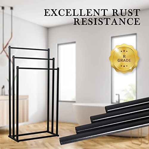 ZOES HOMEWARE Freestanding Towel Rack | 3 Tier Stainless Steel Bathroom Racks for Quilt & Towel | Stylish and Space-Saving Towel Stand Racks for Bathroom, Pool, Indoor, Outdoor, Floor | Black