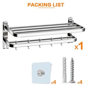 MaiHongda Bathroom Towel Rack with Tower Bars SUS 304 Stainless Steel Bath Towel Shelf (TR-2T Silver)