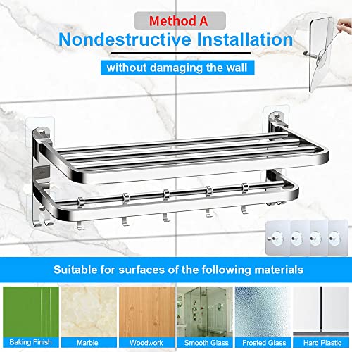 MaiHongda Bathroom Towel Rack with Tower Bars SUS 304 Stainless Steel Bath Towel Shelf (TR-2T Silver)