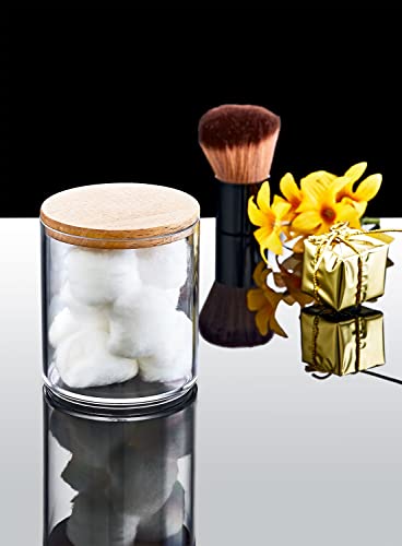 Boxup Air Tight Canister Storage Container with Wooden Lid Holder Bathroom Jars Canisters for Cotton Ball Swab Pad Storage Dispenzer