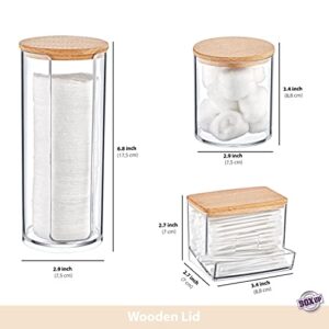 Boxup Air Tight Canister Storage Container with Wooden Lid Holder Bathroom Jars Canisters for Cotton Ball Swab Pad Storage Dispenzer