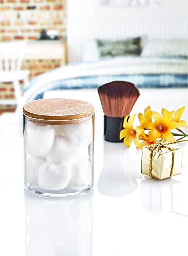 Boxup Air Tight Canister Storage Container with Wooden Lid Holder Bathroom Jars Canisters for Cotton Ball Swab Pad Storage Dispenzer