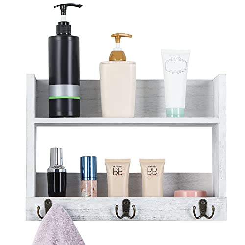 LIANTRAL Bathroom Shelves with Towel Rack, Wall Mount Wood Towel Rack with Shelf and Hooks, Towel Racks for Bathroom Floating Shelves for Bathroom Entryway Rustic Farmhouse