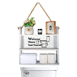 bathroom shelves over toilet, 3 tier toilet top organizer wall wooden hanging shelf for bathroom organizer toilet paper holder storage, bottles organizer, restroom organiser rack (seat&bath)